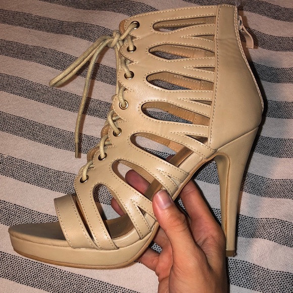 Forever 21 | Shoes | Nude Caged Laceup Heels | Poshmark